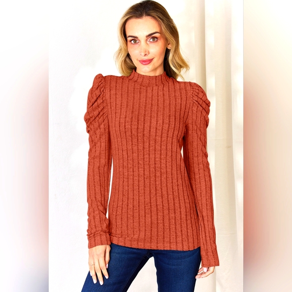 Basic Bae | Tops | Basic Bae Designer Brick Red Full Size Ribbed Mock ...